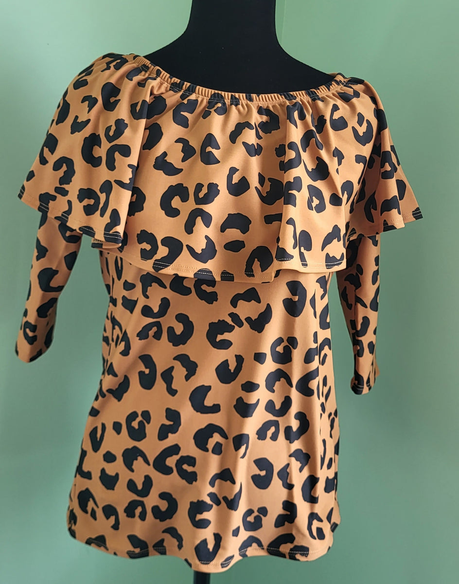 Size 3X Brown Leopard Print Ruffle Neck Swim Top – The Skirt Lady
