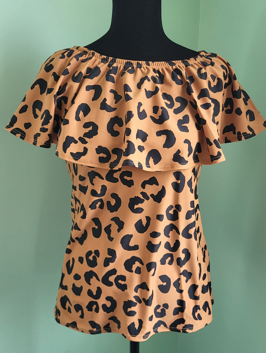 Size 3X Brown Leopard Print Ruffle Neck Swim Top – The Skirt Lady